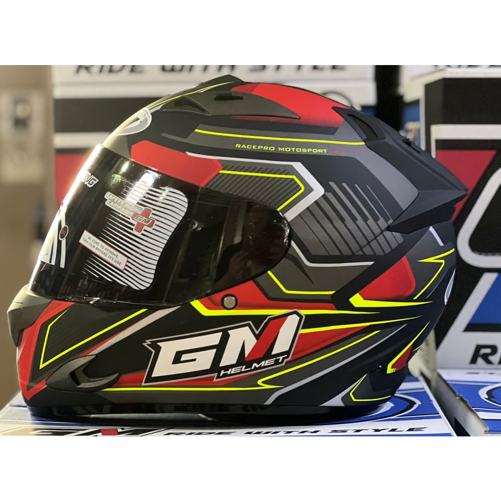 Jual Helm GM Race Pro Tuner Black Red Doff Full Face Single Visor Smoke ...