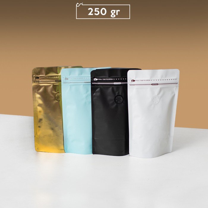 Jual Standing Pouch Coffee Bean Bag 250gr - Packaging Klip Valve Biji ...