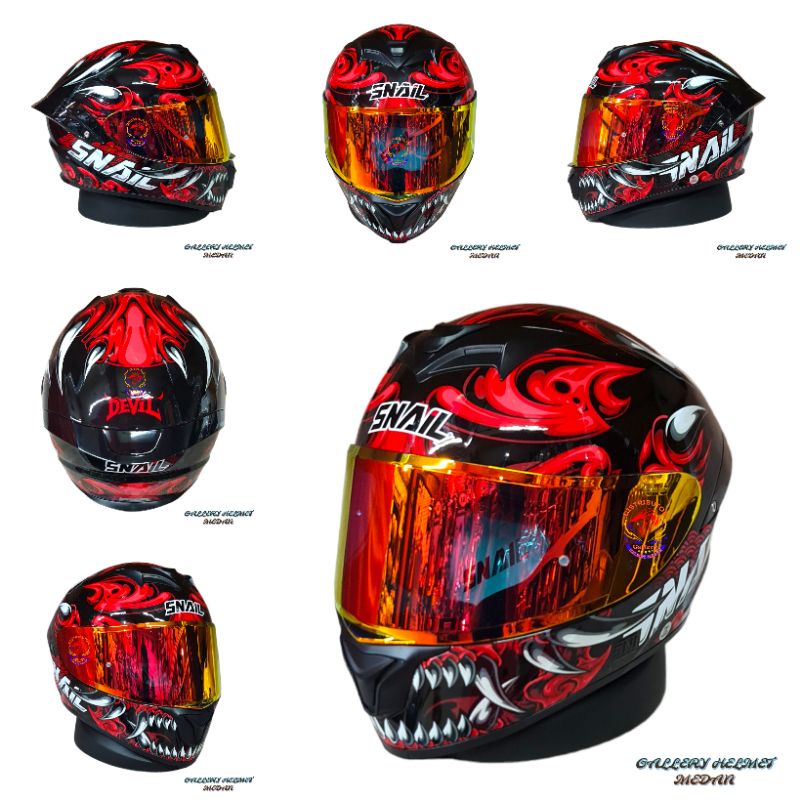 Jual HELM SNAIL FFS2 DEVIL RED GLOSS KACA RED GOLD ORIGINAL | Shopee ...