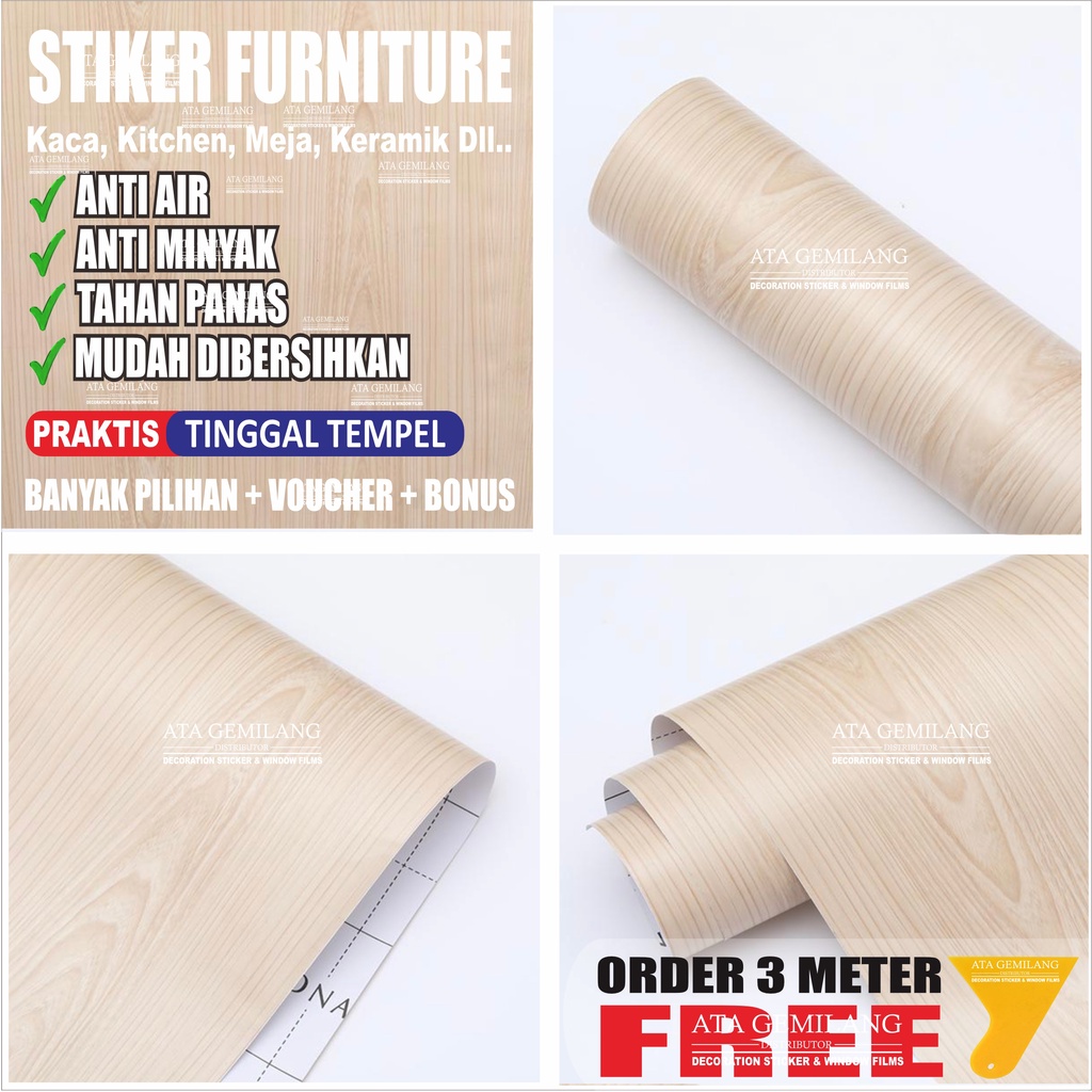 Jual Stiker Meja Serat Kayu Furniture Lebar 122Cm/Stiker Lantai/Stiker ...