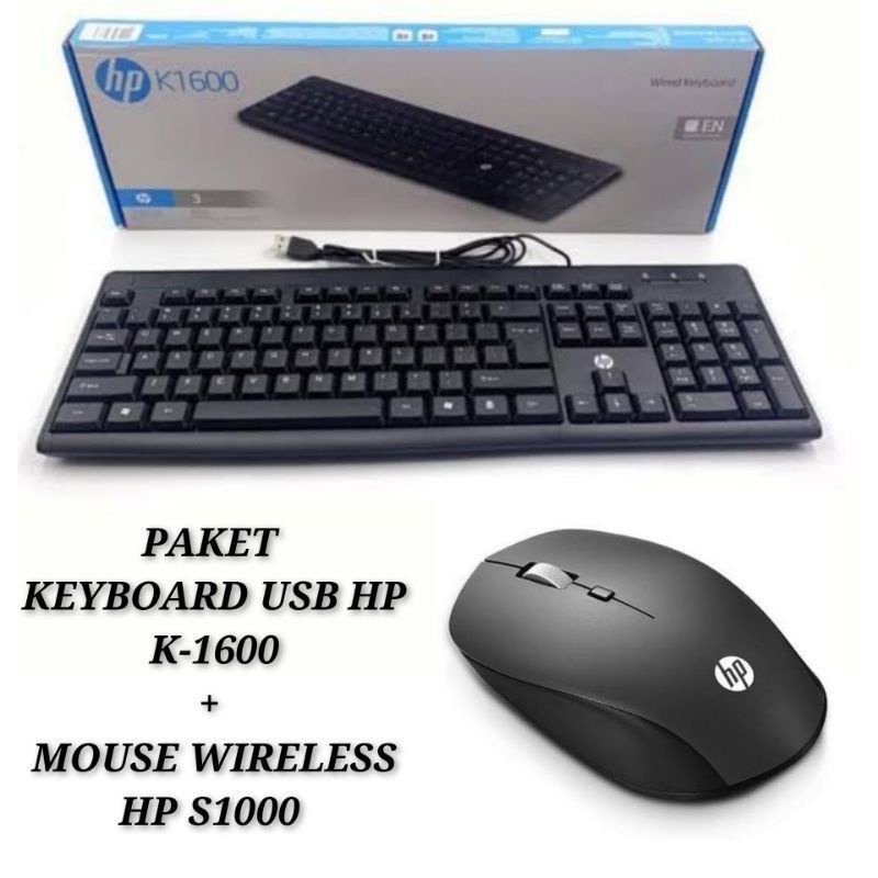 Jual PAKET KEYBOARD USB HP K-1600 + MOUSE WIRELESS HP S1000 | Shopee Indonesia