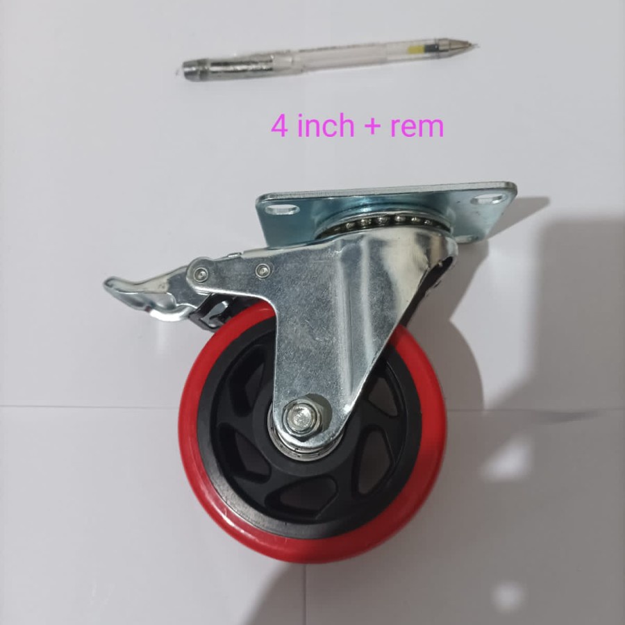 Jual RODA PU MERAH 4 INCH VARIASI TIPE / RODA KASTOR DAN TROLI 4" HEAVY ...