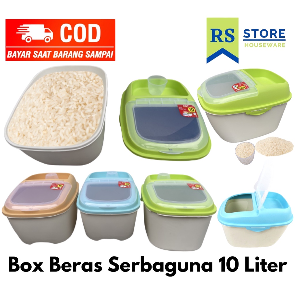 Jual tabitha rice box container/tempat penyimpanan beras + roda & cup ...