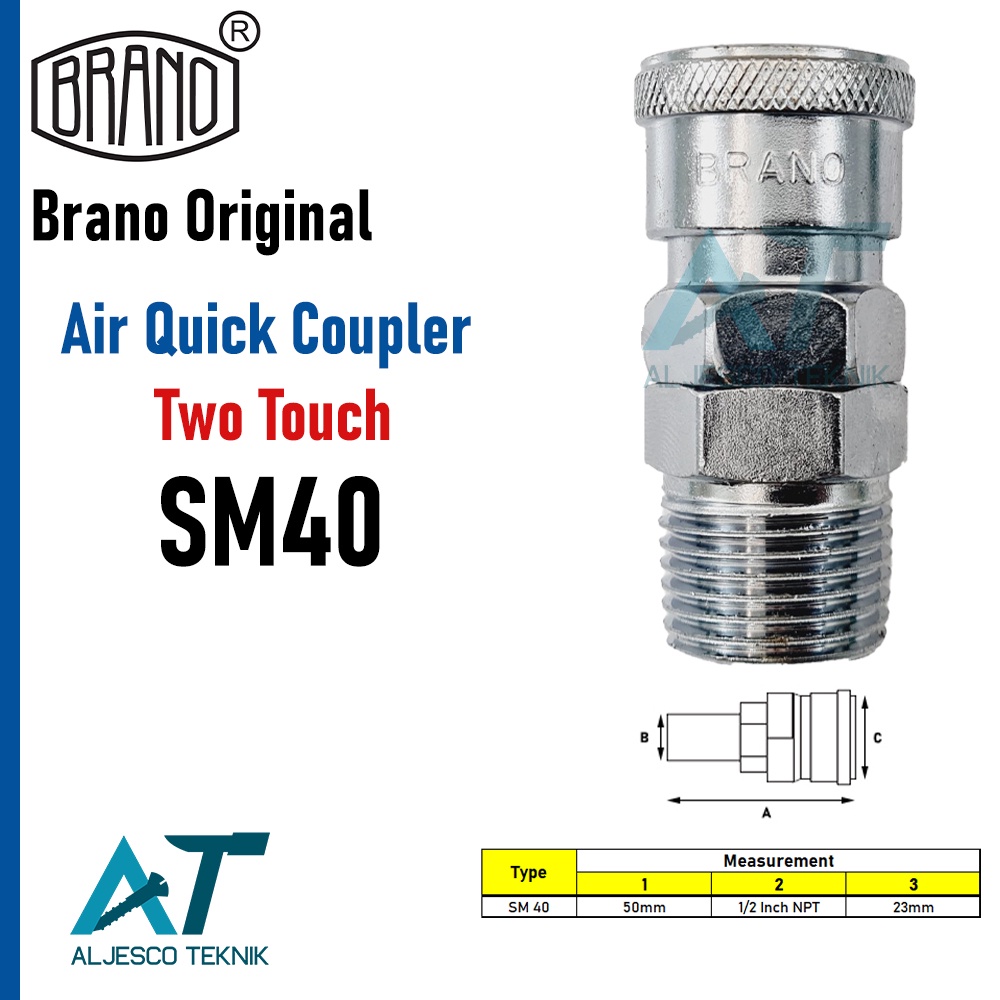 Jual BRANO SM40 SM QUICK COUPLER ANGIN 1/2 INCH SOCKET DRAT LUAR | Shopee Indonesia