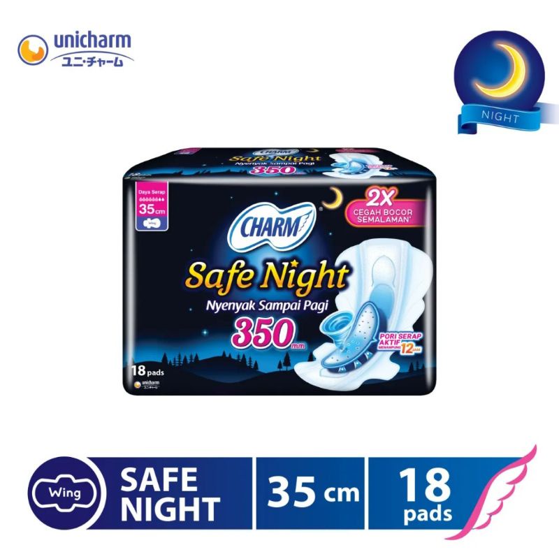 Jual Charm Safe Night 35 cm 18 Pads Wing Malam Pembalut Wanita | Shopee ...
