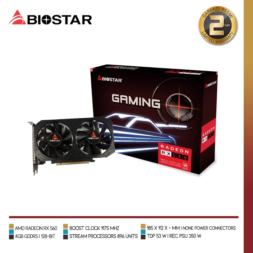 Jual BIOSTAR Radeon RX560 | VGA Radeon RX560 4GB GDDR5 | Shopee Indonesia