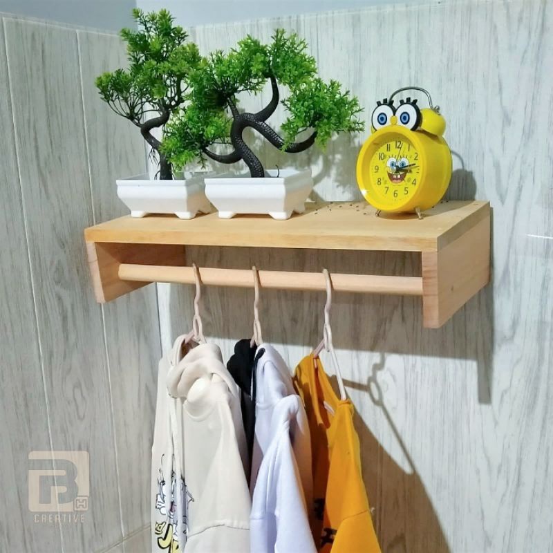 Jual Stand Hanger Rak Gantungan Baju Kayu Tempel Dinding Serbaguna ...