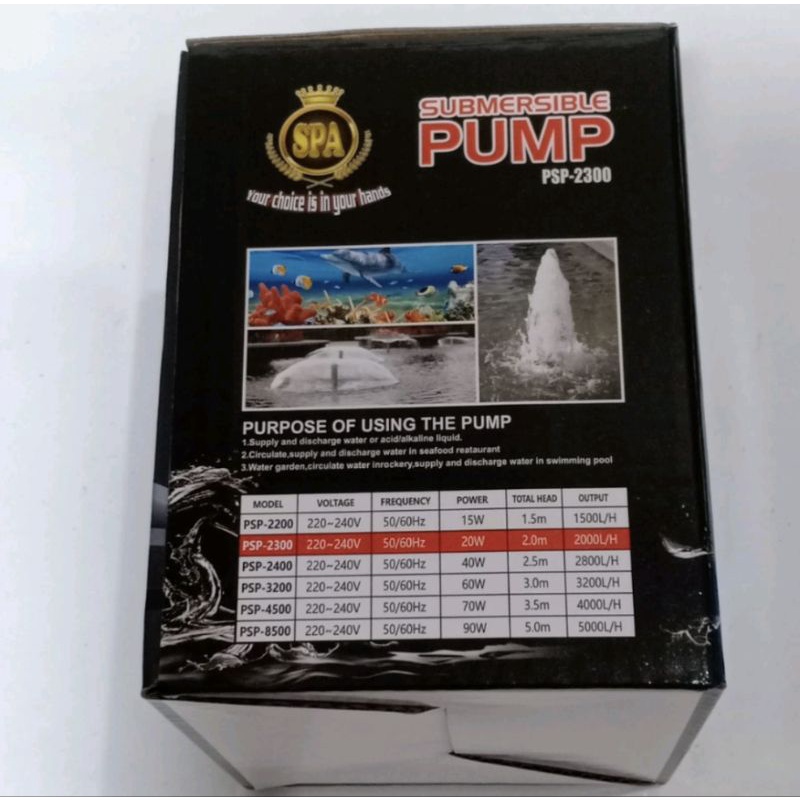 Jual Submersible Pump PSP-2300 SPA Pompa C elup Pompa Aquarium Water ...