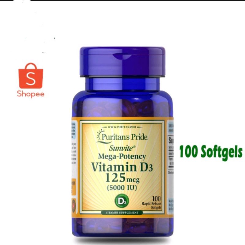 Jual Puritans Pride Vitamin D3 5000 IU - 100 & 200 Softgels Puritans Puritan | Shopee Indonesia