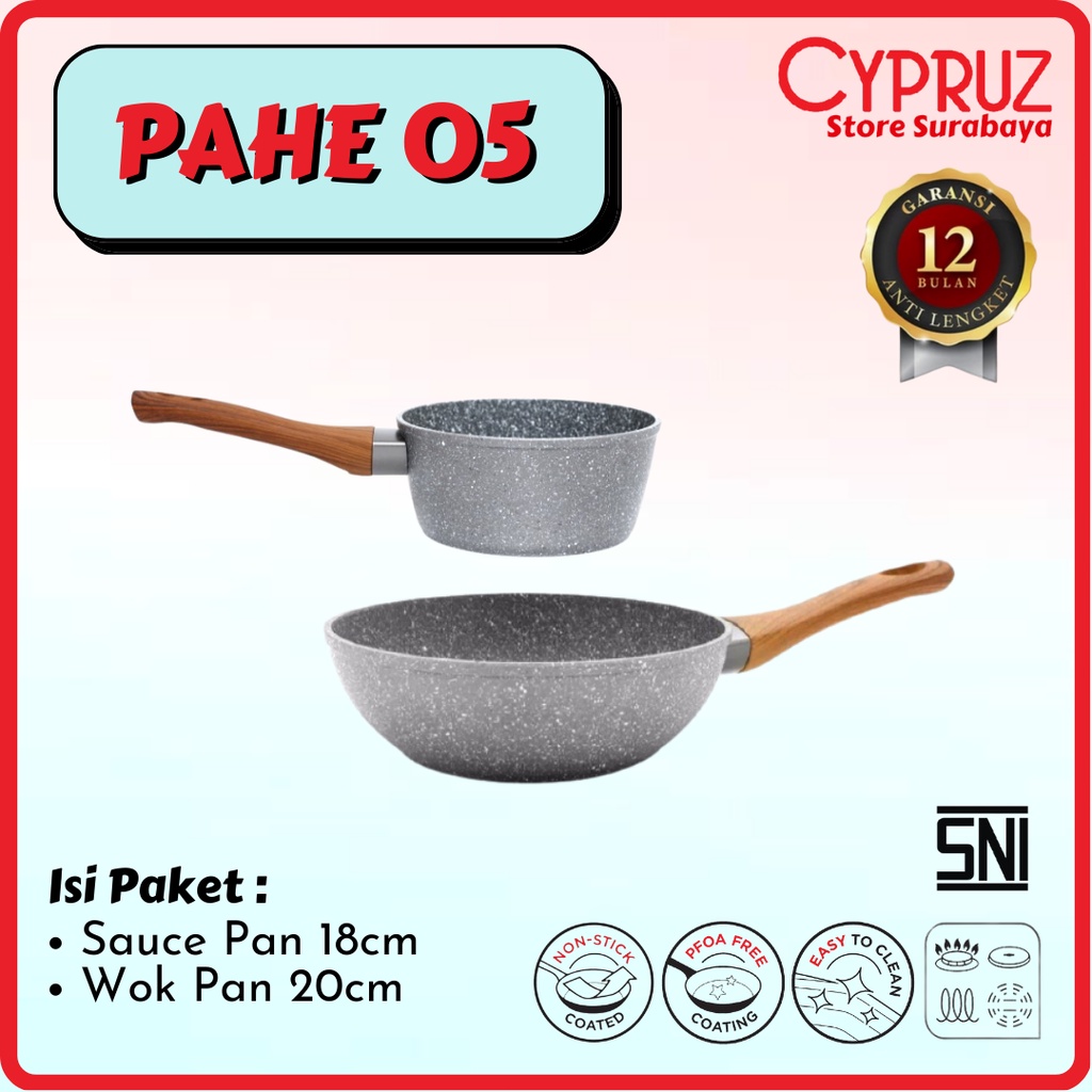 Jual Cypruz Wajan Anti Lengket Paket Hemat Sauce Pan Wok Pan Marble Induksi PAHE 05 | Shopee ...