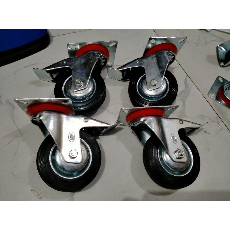 Jual Roda rem 4 inchi roda rem hidup rem mati 4 inchi satu set 4pcs ...