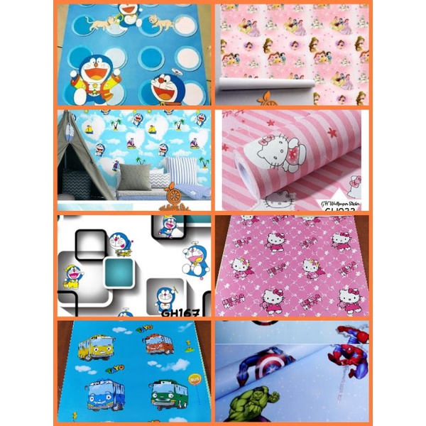 Jual WALLPAPER STICKER KARAKTER ANAK kartun hello kitty doraemon keroppi tayo ukuran 45 cm x 8 m ...