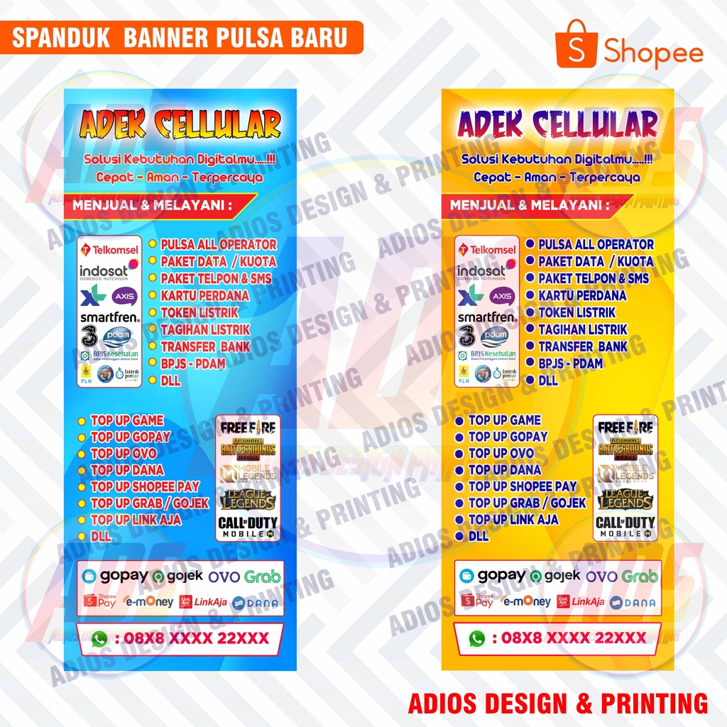 Jual Spanduk Konter Pulsa Banner Pulsa Biru Kuning | Shopee Indonesia
