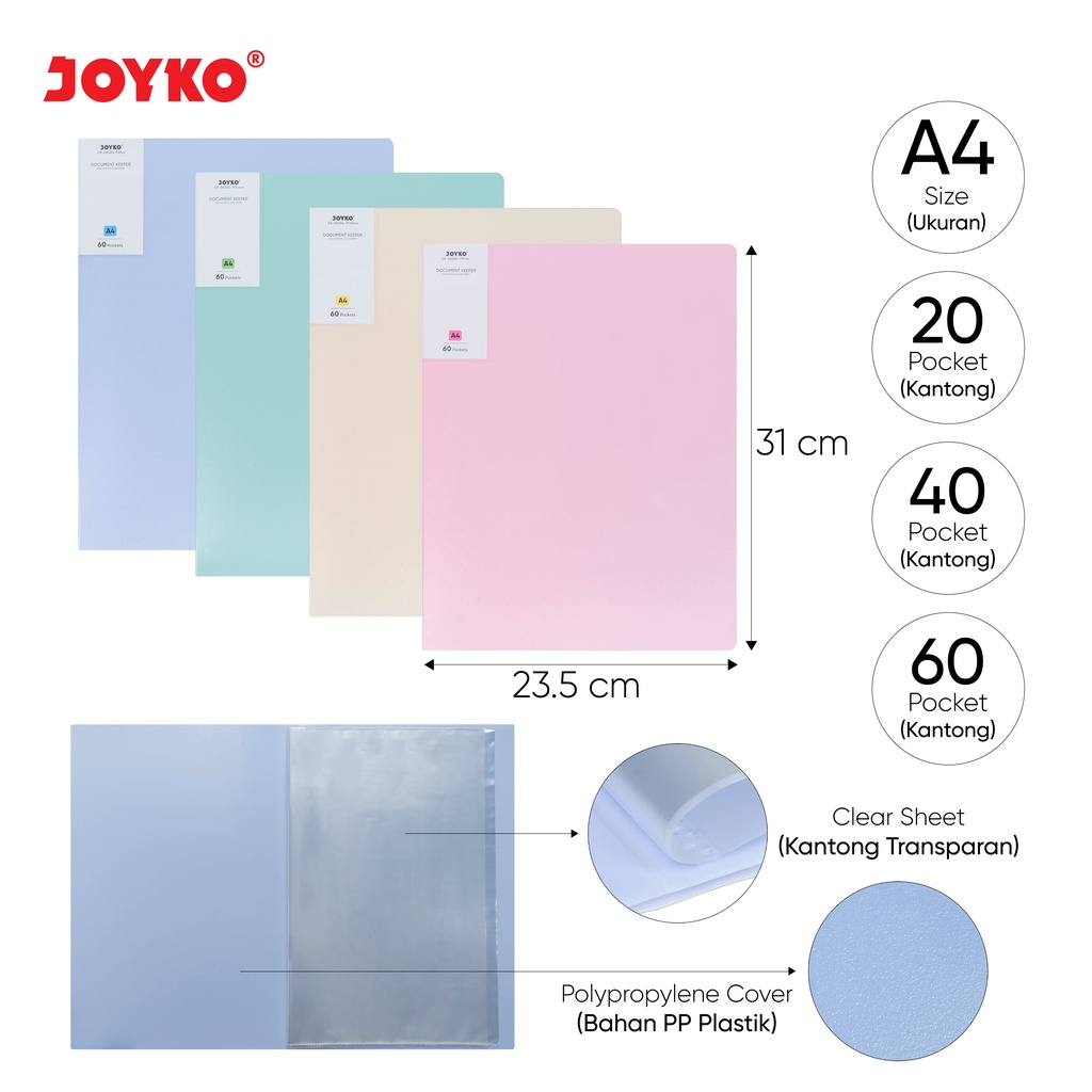 Jual JOYKO Document Keeper Clear Holder Map File Dokumen Folder A4 ...