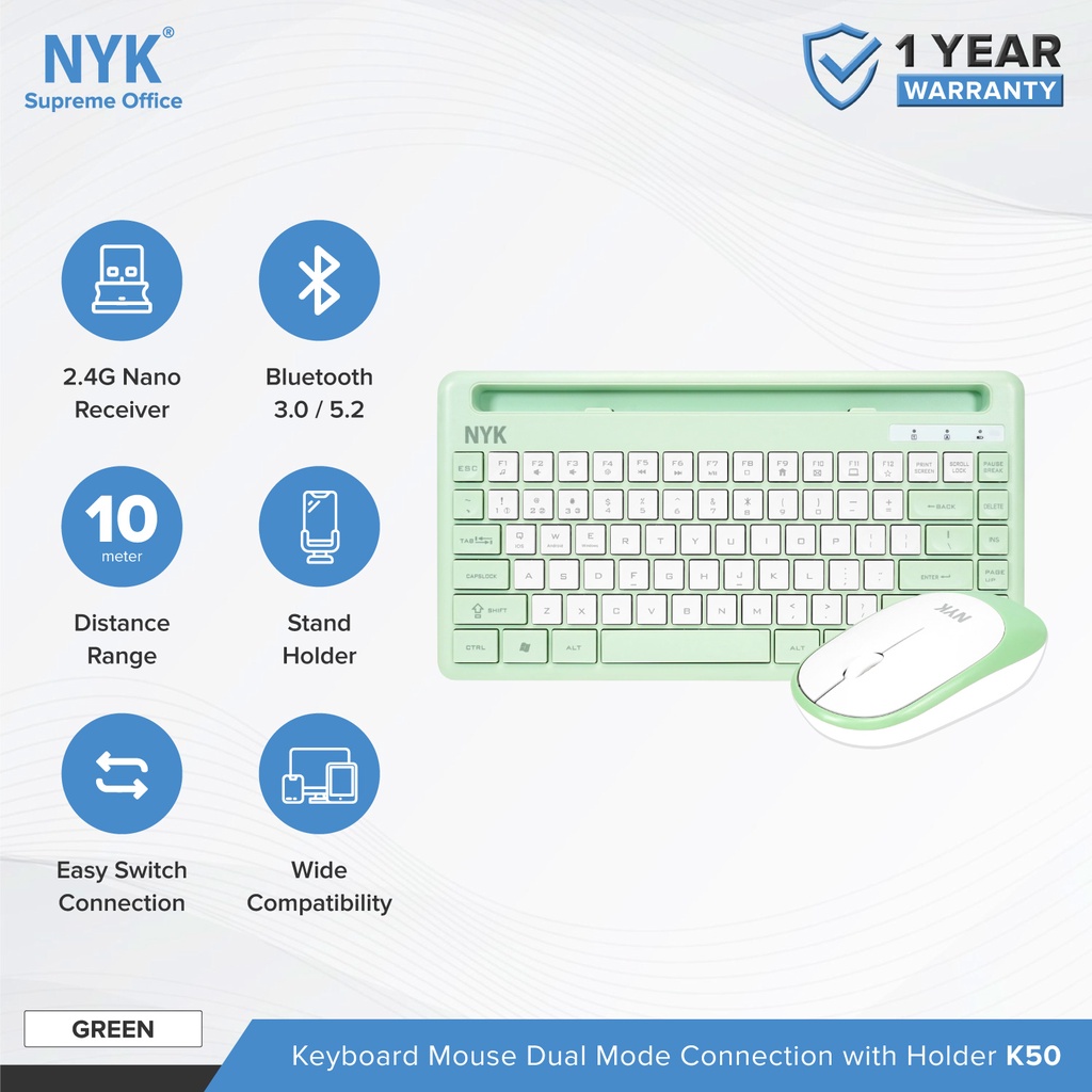 Jual NYK Keyboard K50 Mouse Dual Mode Wireless/Bluetooth Stand Holder ...