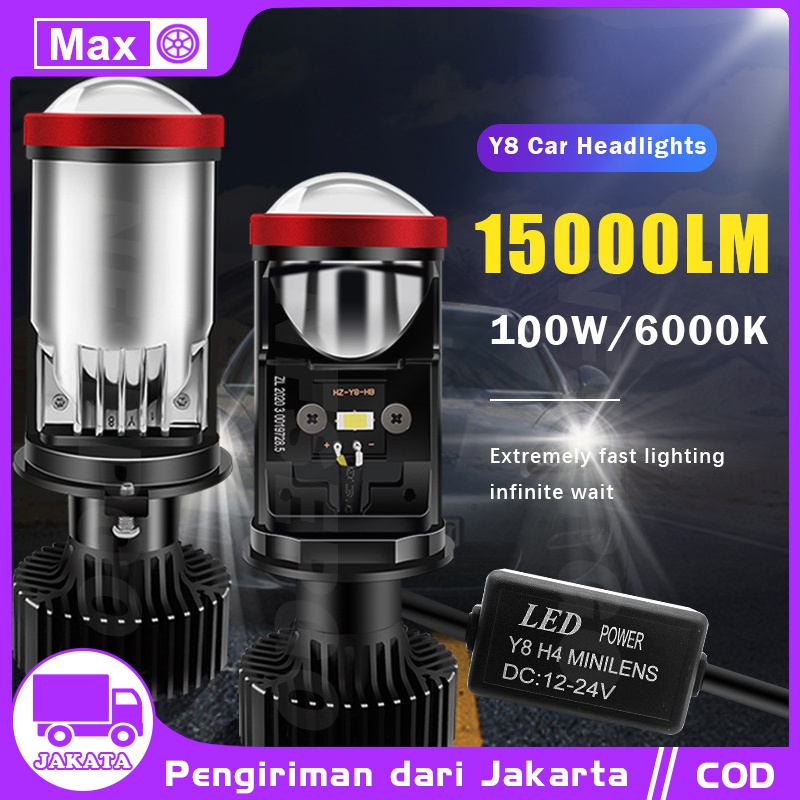 Jual Y8 H4 LED Lampu Auto H4 Lampu LED Mini Proyektor Lensa 6000K Super ...
