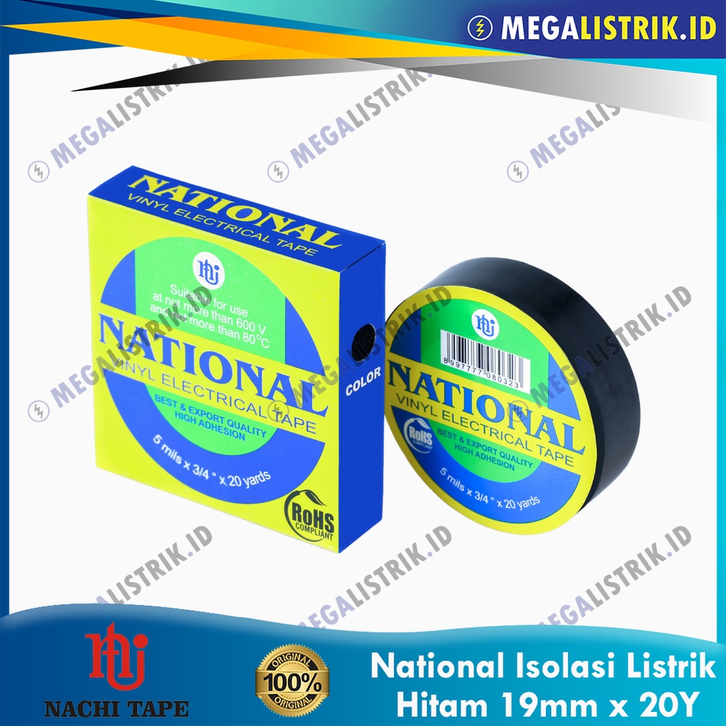 Jual NATIONAL ISOLASI LISTRIK HITAM / SOLASI KABEL / SELOTIP PVC TAPE 5 ...