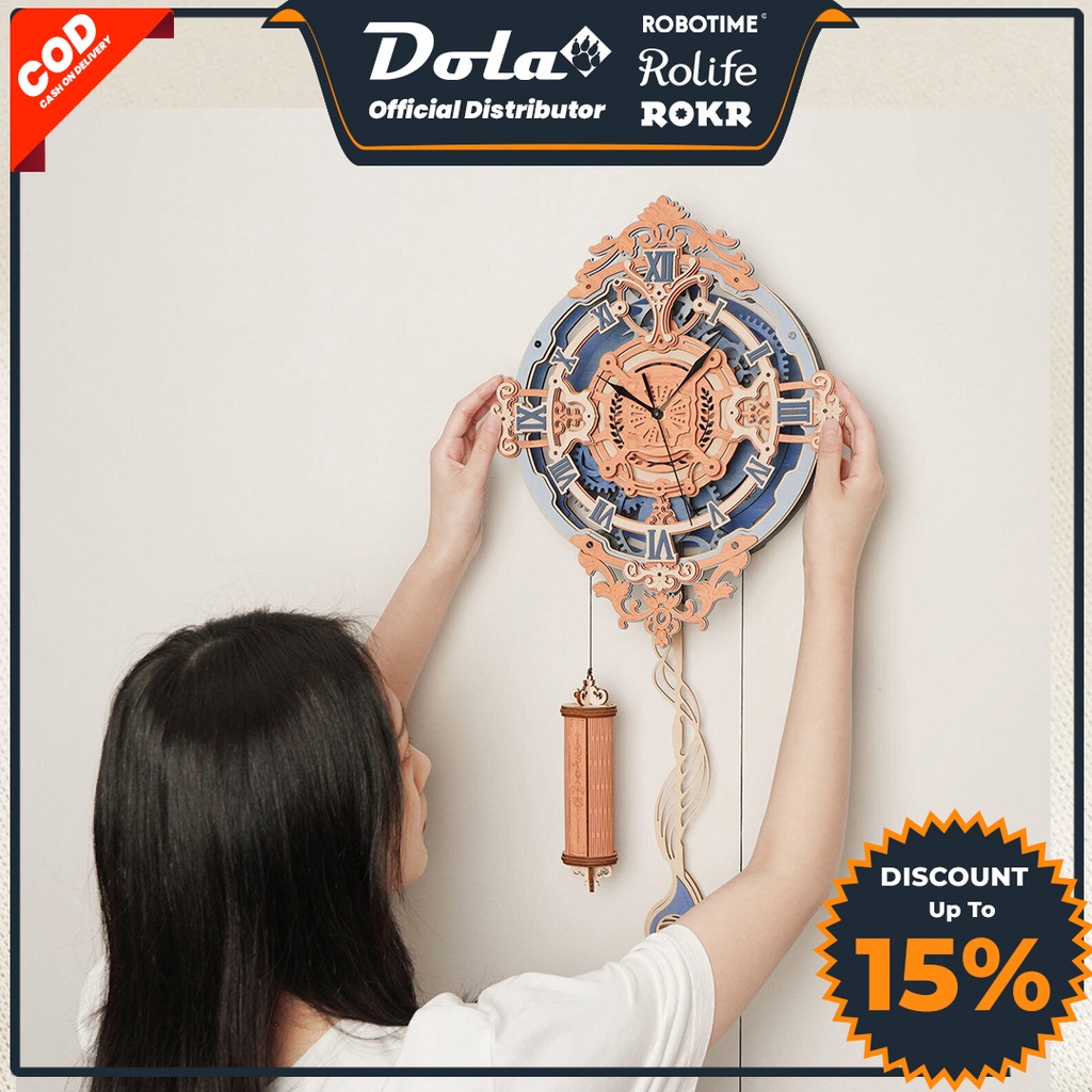 Jual DolaPuzzle ROKR Romantic Note Wall Clock Mechanical Gear 3D Wooden ...