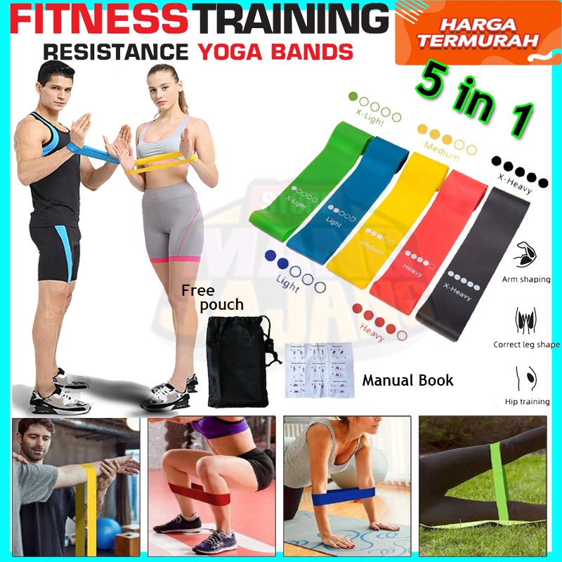 Jual Tali Resistance Loop Band 5in1 Tali Karet Elastis Olahraga Yoga ...
