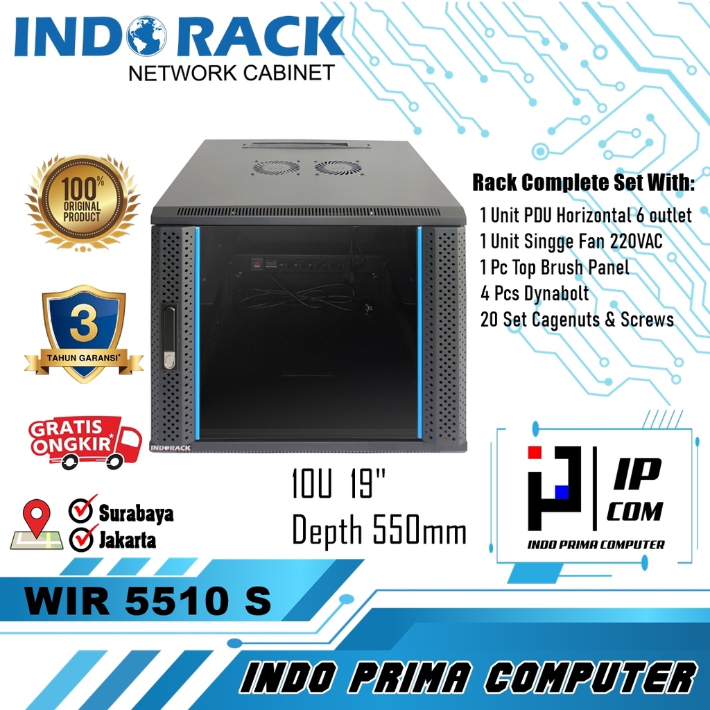Jual INDORACK WALLMOUNT RACK SERVER 550MM 10U SINGLE DOOR WIR5510S WIP5510S | Shopee Indonesia