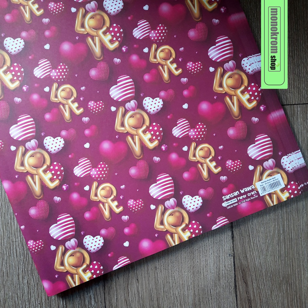 Jual Kertas Kado Sansan Wawa Motif Love Balon Gold Merah Pink ...