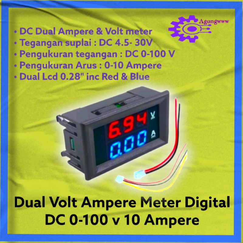 Jual DC volt ammeter digital 0,28" dual volt meter ampere meter 0-100v | Shopee Indonesia