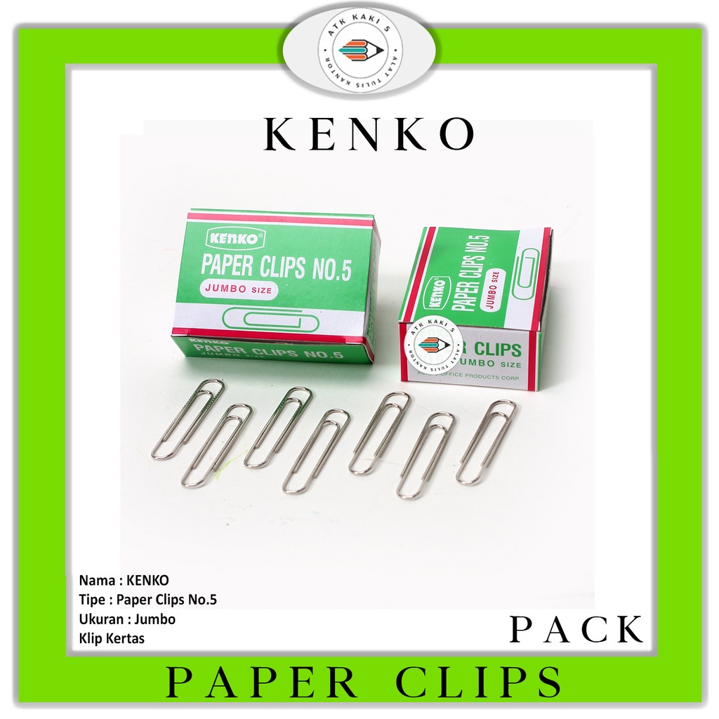 Jual KENKO - Klip Kertas - Paper Clip No. 5 Jumbo Size - Pack | Shopee ...