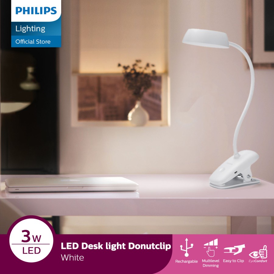 Jual Philips LED Desk Light Donutclip - Rechargeable 3W White | Shopee ...