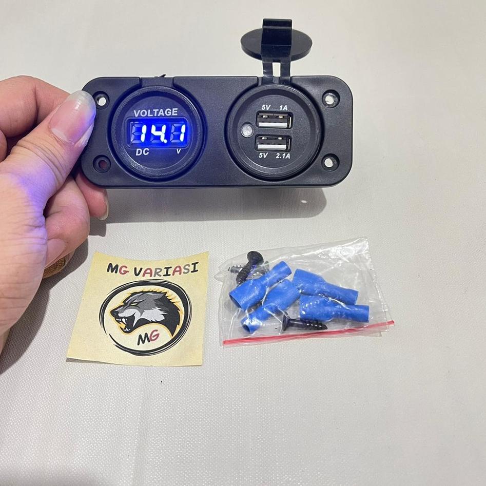 Jual Flash Sale Volt meter aki tanam Plus charger hp usb waterproof universal / Volt meter 2 in ...
