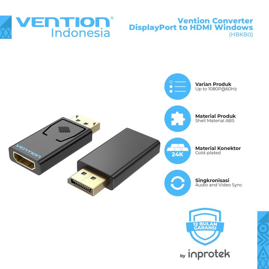 Jual VENTION DP TO HDMI FEMALE / DISPLAY PORT MALE TO HDMI FEMALE ...