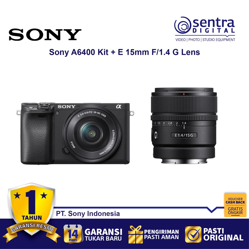 Jual Sony Alpha A6400 Kit 16-50mm Bundling E 15mm F/1.4 G Lens ...