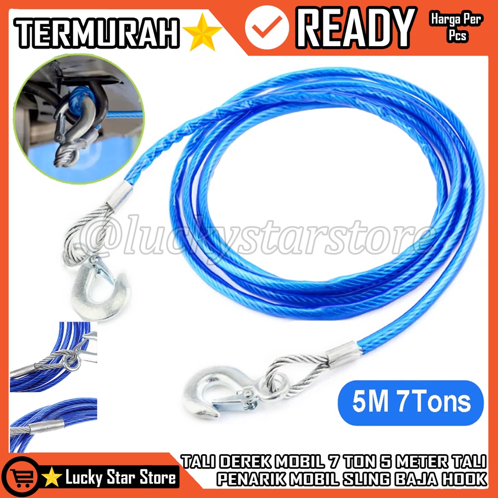 Jual TALI PENARIK MOBIL TALI DEREK MOBIL 7 TON HOOK EMERGENCY TOW ROPE ...
