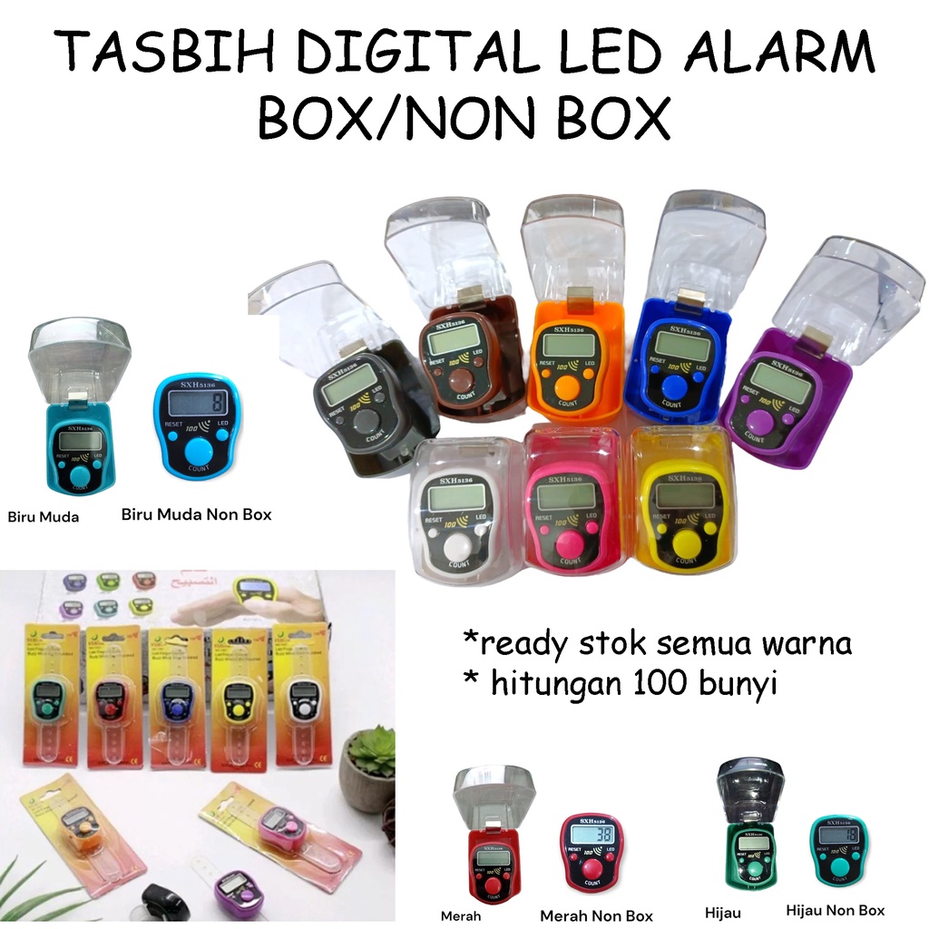 Jual Tasbih Alarm LED SHX5136/Digital Finger Counter LED Alarm 100 Akan ...