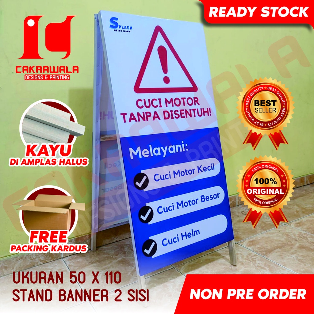 Jual Stand Banner Kayu Cuci Motor Ukuran 50 X 110 Standing Banner