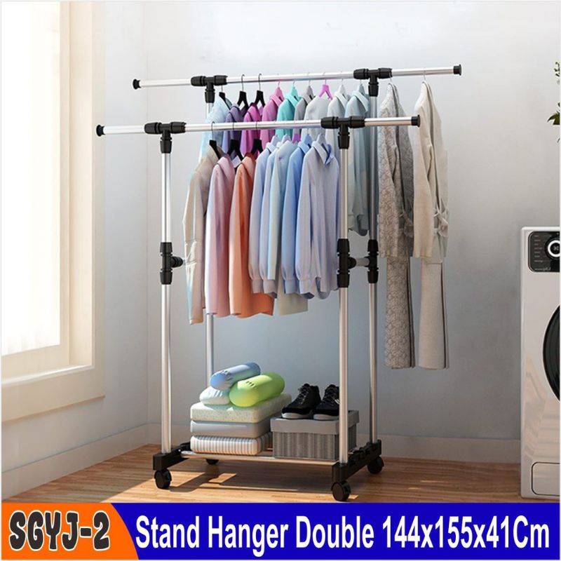 Jual STAND HANGER DOUBLE POLE Gantungan Gawang Baju Stainless Rak ...