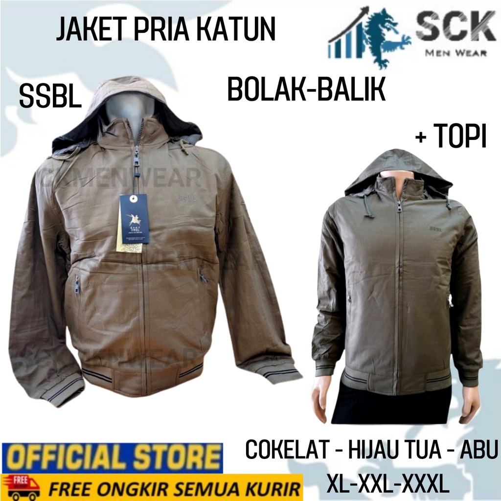 Jual Jaket Pria SSBL 5953 Katun Bolak Balik Krah Shanghai Topi Lepas ...