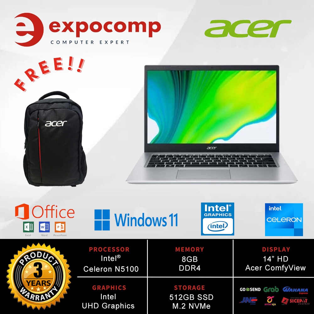 Jual ACER ASPIRE 3 A314-35-C0R5 SILVER CELERON N5100 8GB 512GB W11+OHS ...