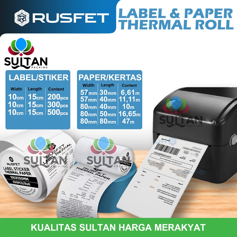 Jual Kertas Thermal Stiker Thermal Sticker Struk Kasir Label Resi RUSFET | Shopee Indonesia