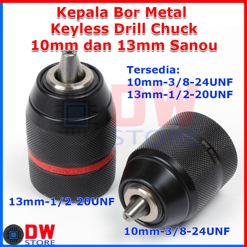 Jual Kepala Bor Metal Keyless Drill Chuck 10mm 3/8-24UNF dan 13mm 1/2 ...