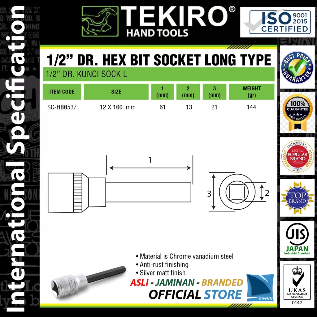 Jual Kunci Mata Soket L Ketok L4 ~ L12 mm 1/2" inch DR / Hex Bit Sock ...