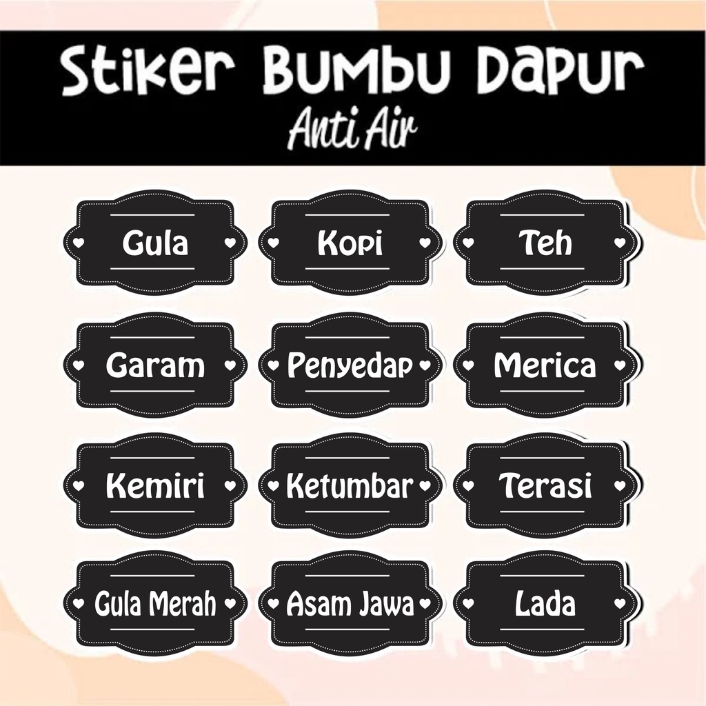 Jual 1 SET isi 12 !! Stiker bumbu dapur custom waterproof aesthetic ...