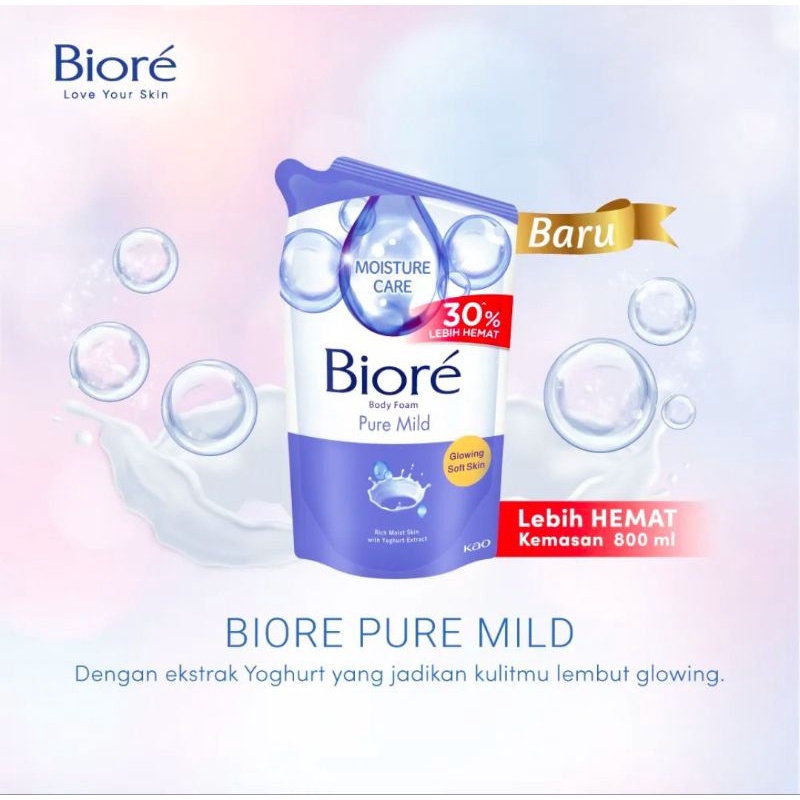 Jual Biore Body Foam 800ml Pure Mild Yoghurt Extract | Shopee Indonesia