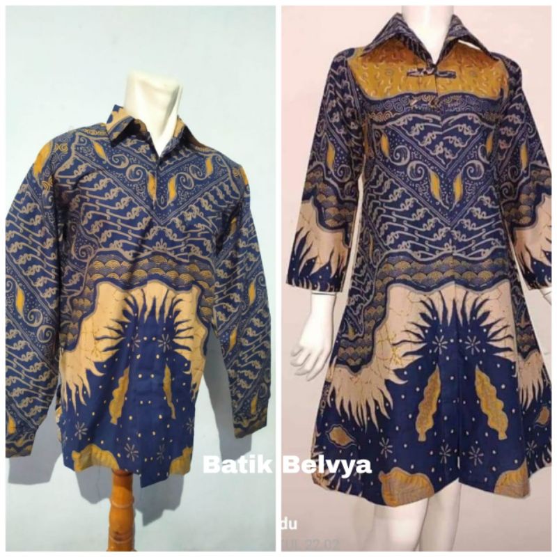 Jual set couple batik motif kerah tinggi / Batik sragen / batik solo / dress batik / tunik batik ...
