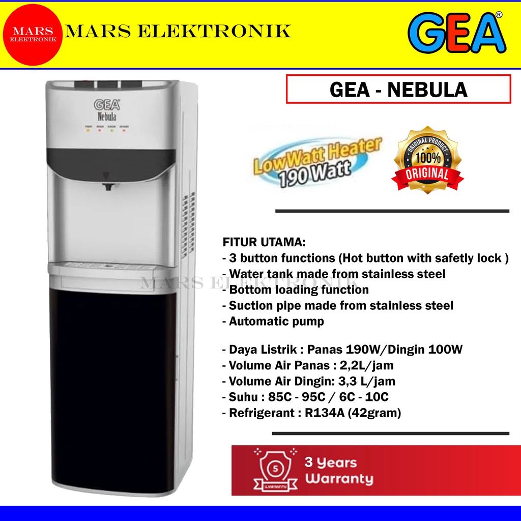 Jual DISPENSER GEA NEBULA GALON BAWAH - HOT NORMAL COOL - WATER ...