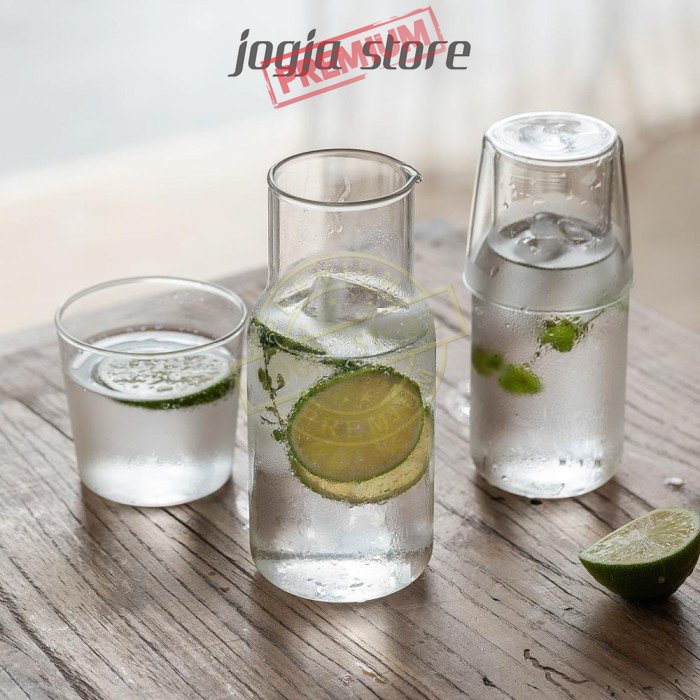 Jual Set Gelas Kaca Cangkir Teh Kopi Susu Desain 2in1 Jug Pitcher Sereal Unik 360ml 500ml ...