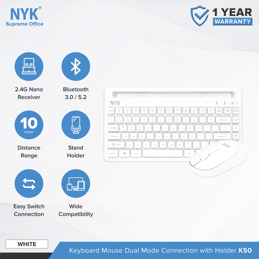 Jual NYK Keyboard K50 Dual Mode Wireless/Bluetooth Stand Holder White ...