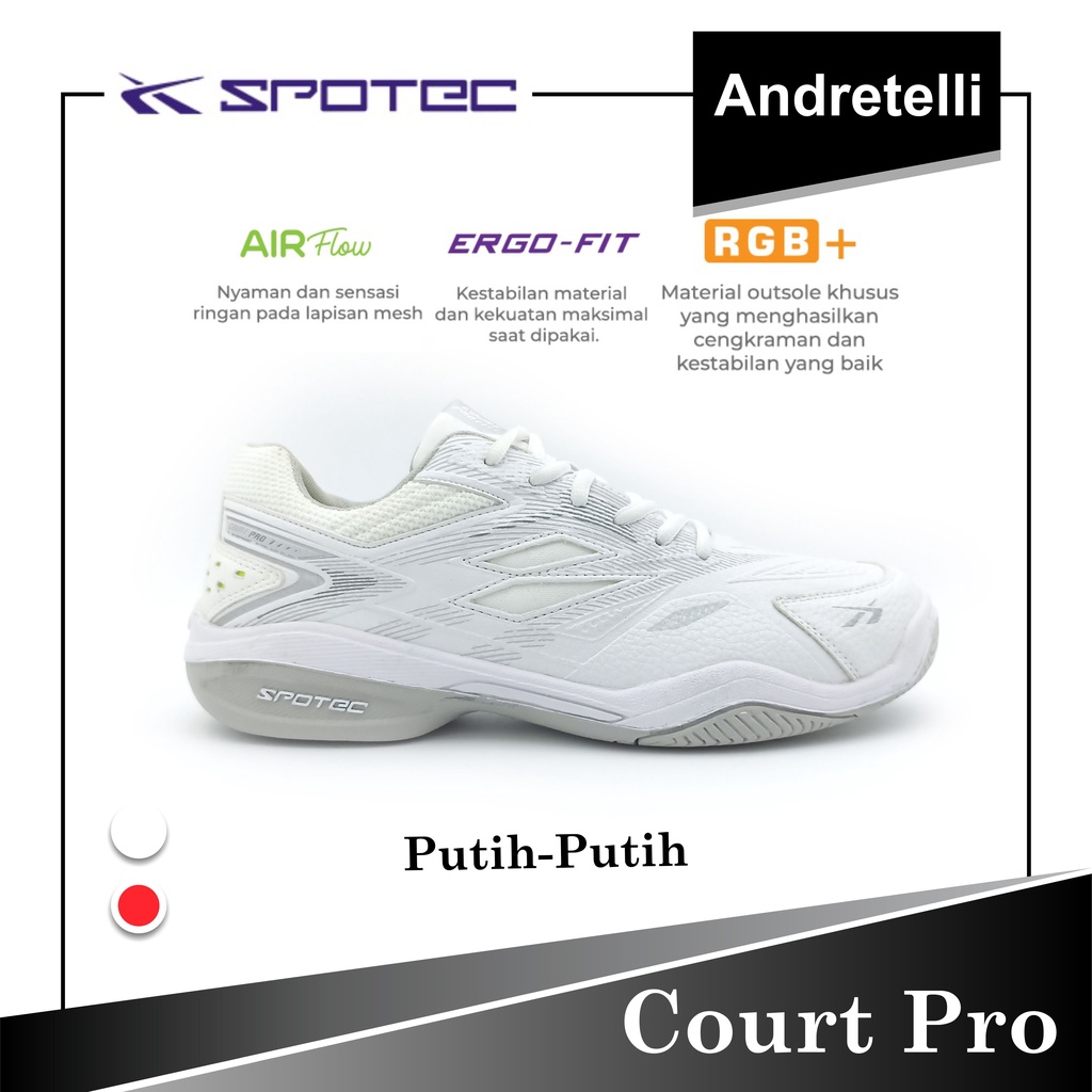 Jual SPOTEC COURT PRO Sepatu Tennis PUTIH / PUTIH | Shopee Indonesia
