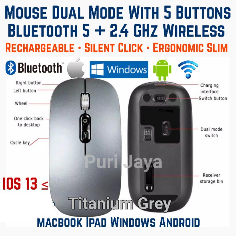 Jual Hybrid Mouse Bluetooth also 2.4GHz Wireless for IPAD MACBOOK ...