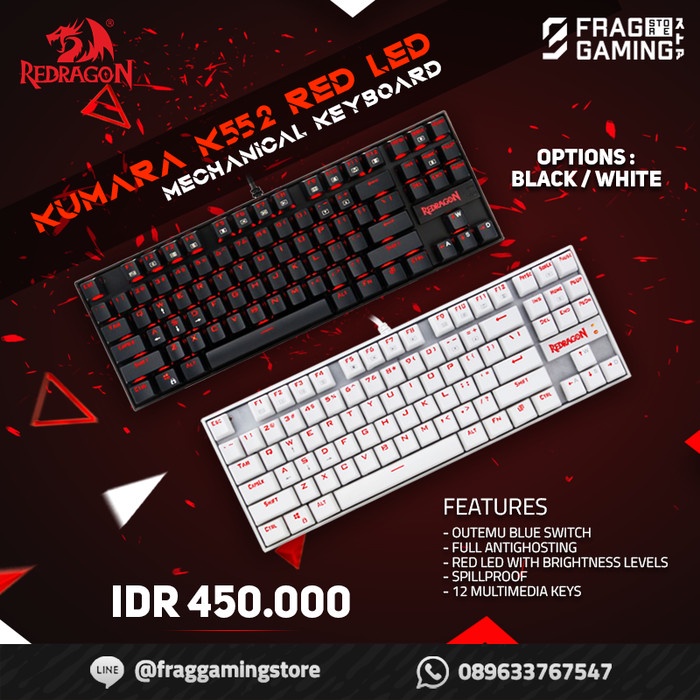 Jual Redragon / Red dragon Gaming Keyboard Mechanical KUMARA - K552 RED ...