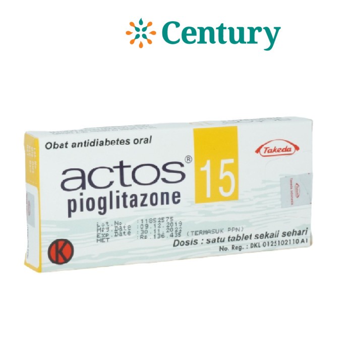 Jual ACTOS 15MG 1 BLISTER ISI 7 TABLET / PIOGLITAZONE / OBAT DIABETES ...